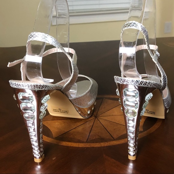 Shoes | Silver Rhinestone Open Toe Platform Shoes | Poshmark